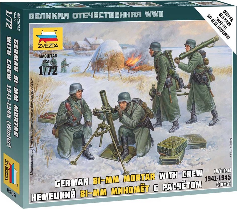 Zvezda Wargames (WWII) Ger. 80mm Mortar with Crew (Winter Unif.) 1:72 ...