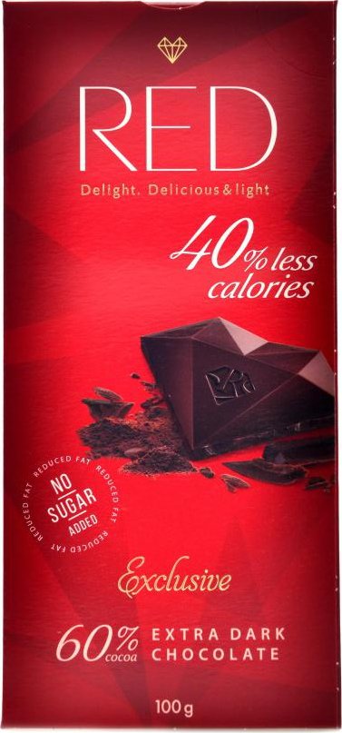RED Chocolate Extra hořká čokoláda 40% less calories 100 g - Zbozi.cz
