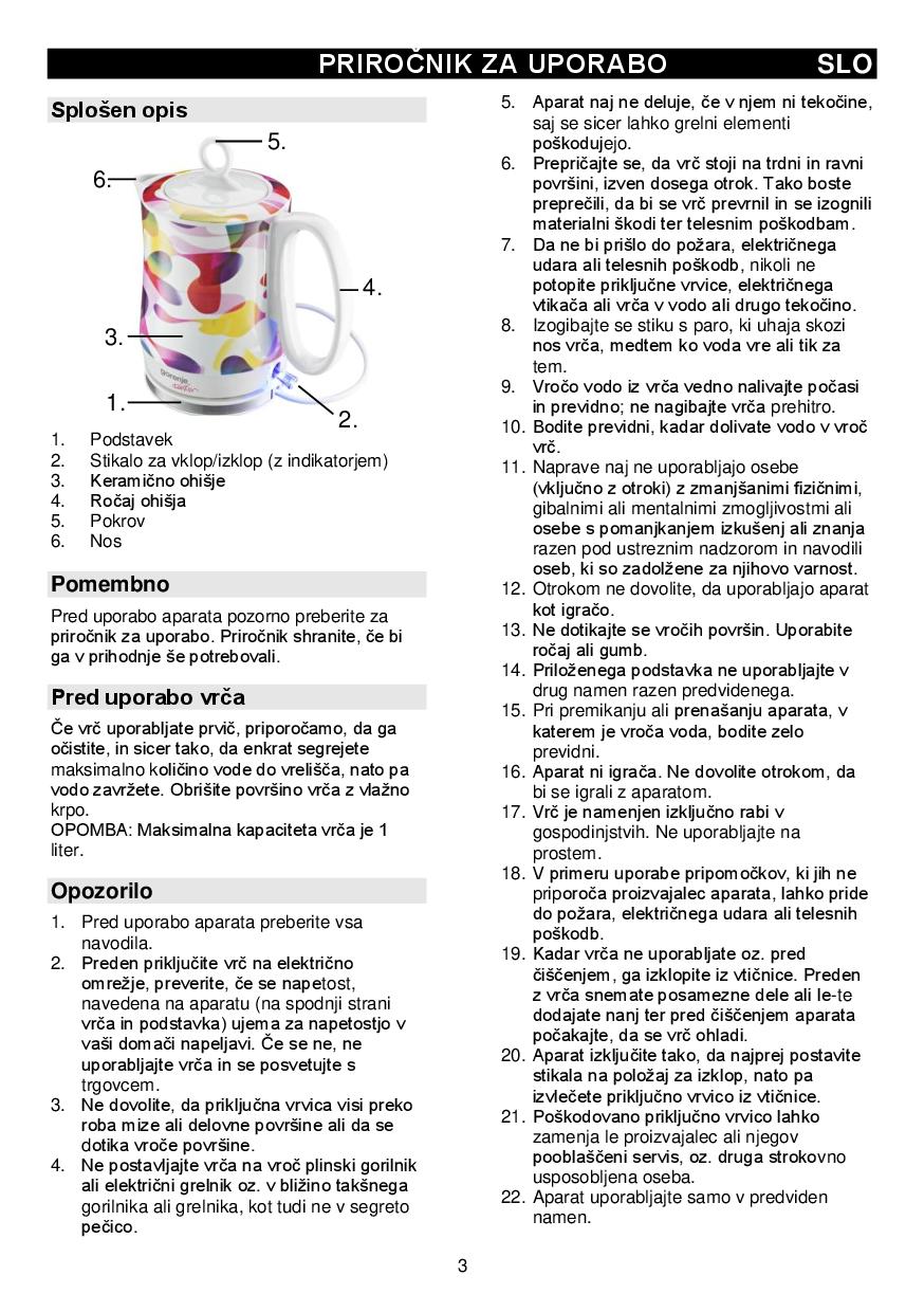 Návod k obsluze Gorenje K10C bílá - Zbozi.cz