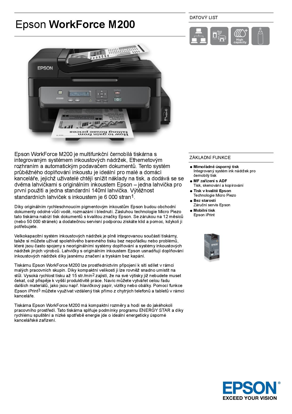 Datový list Epson Workforce M200 - Zbozi.cz