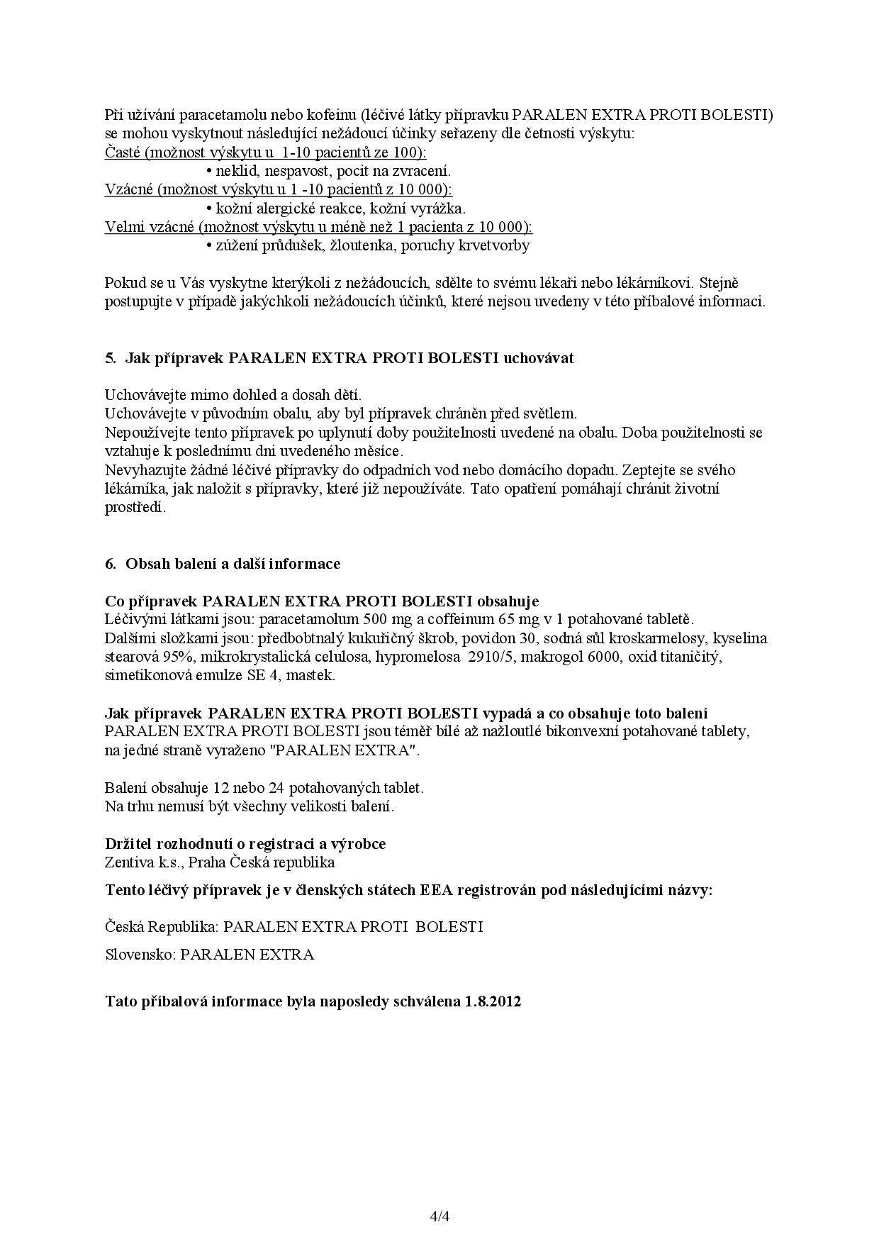 Příbalový leták Paralen Extra proti bolesti - Zbozi.cz