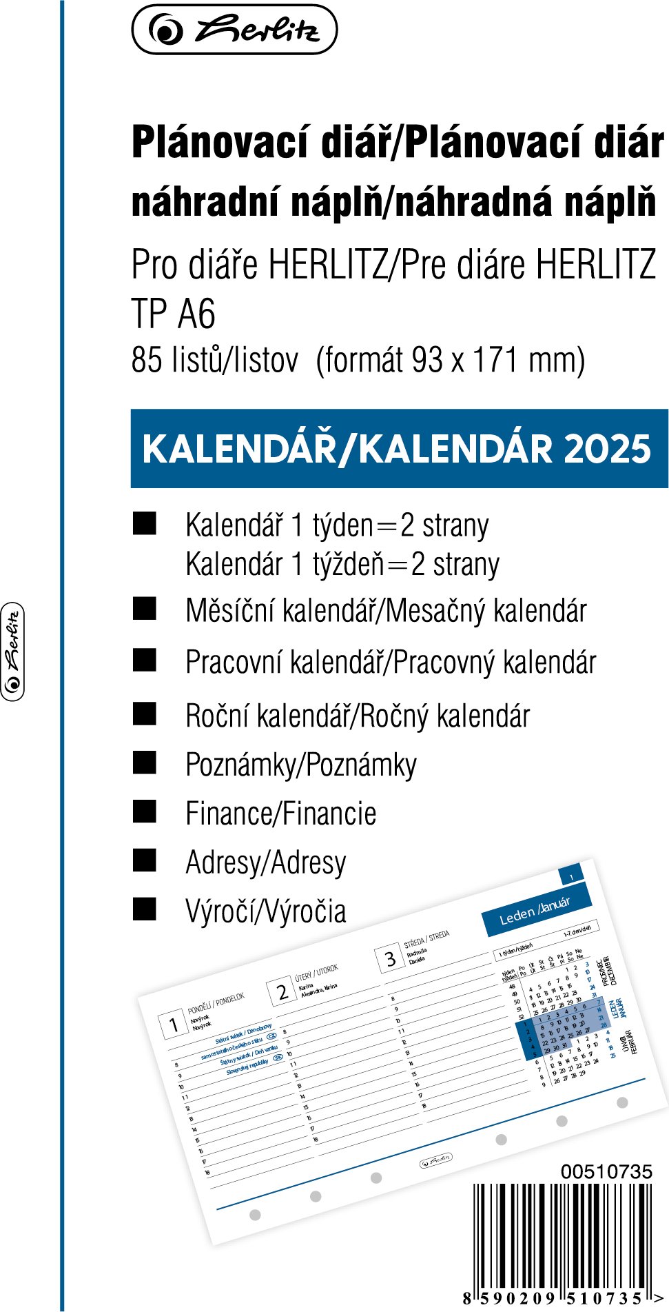 Herlitz Náplň do kroužkového diáře A6 týdenní 2025 - Zbozi.cz