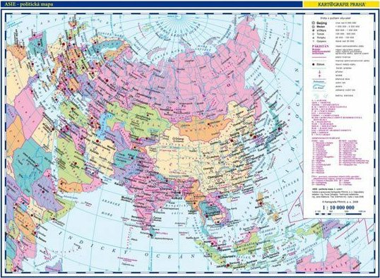 Asie: Školní nástěnná politická mapa 1:10 000 000 136 x 96 cm (2008 ...