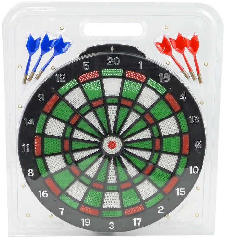 Plastový nástěnný terč 35 cm černý + šipky modré/červené 6 ks - Zbozi.cz