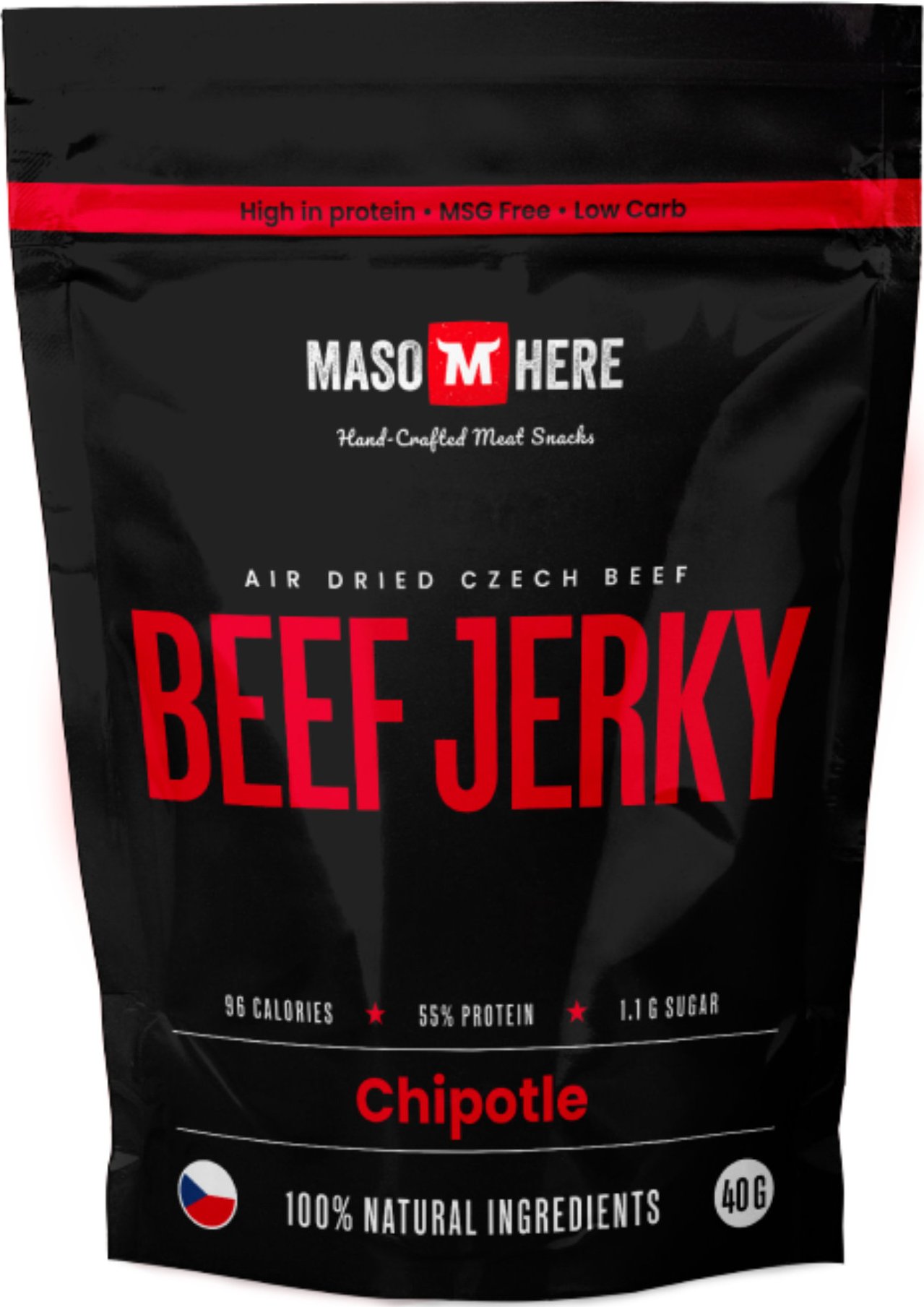 Maso Here Beef Jerky Chipotle 40 g od 105 Kč - Zbozi.cz