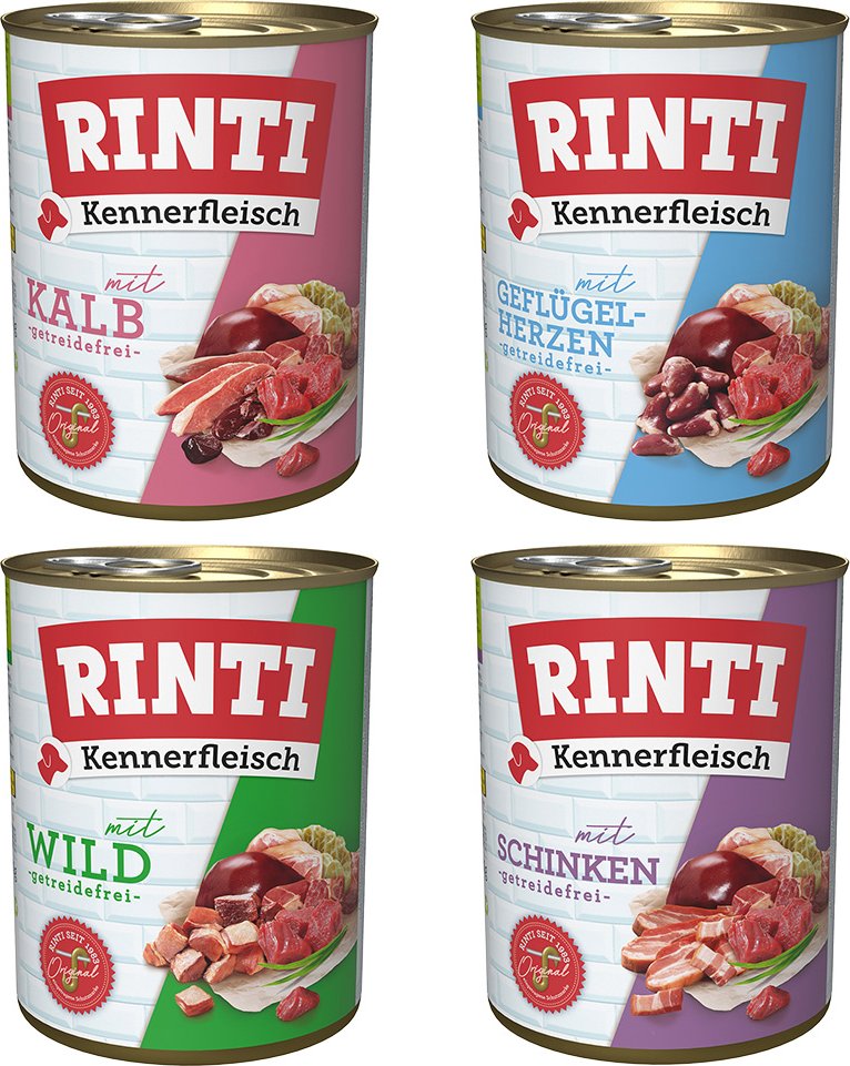 Rinti Pur Dog konzerva Multipack Ham/Venison/Poultry Hearts/Beef 12x ...