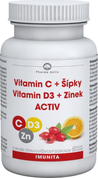 Pharma Activ Vitamin C + Šípky Vitamin D3 + Zinek 60 tbl. - Zbozi.cz