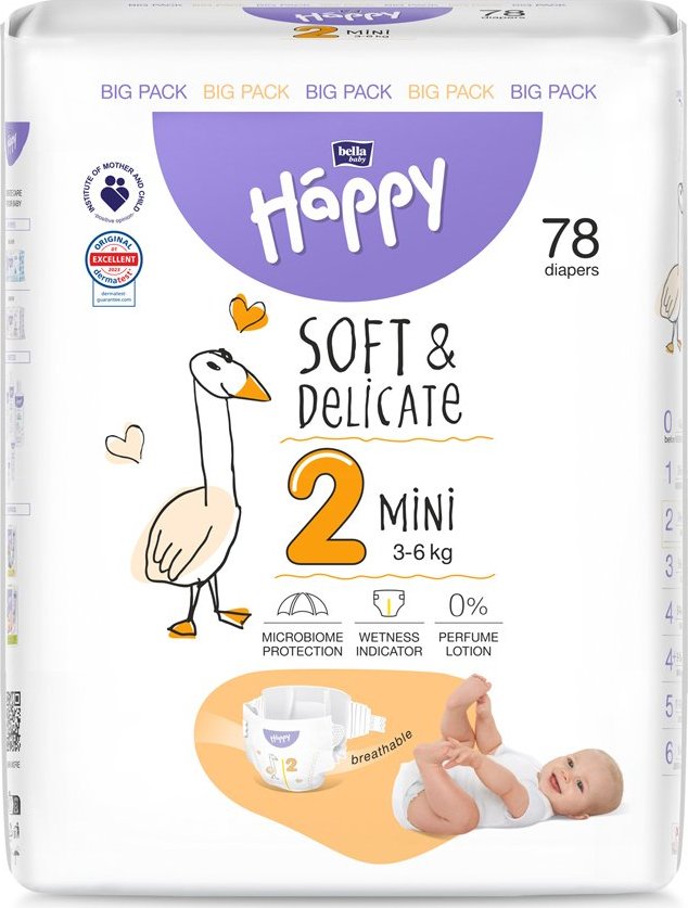 Bella Happy Soft & Delicate 2 Mini 3-6 kg 78 ks od 249 Kč - Zbozi.cz