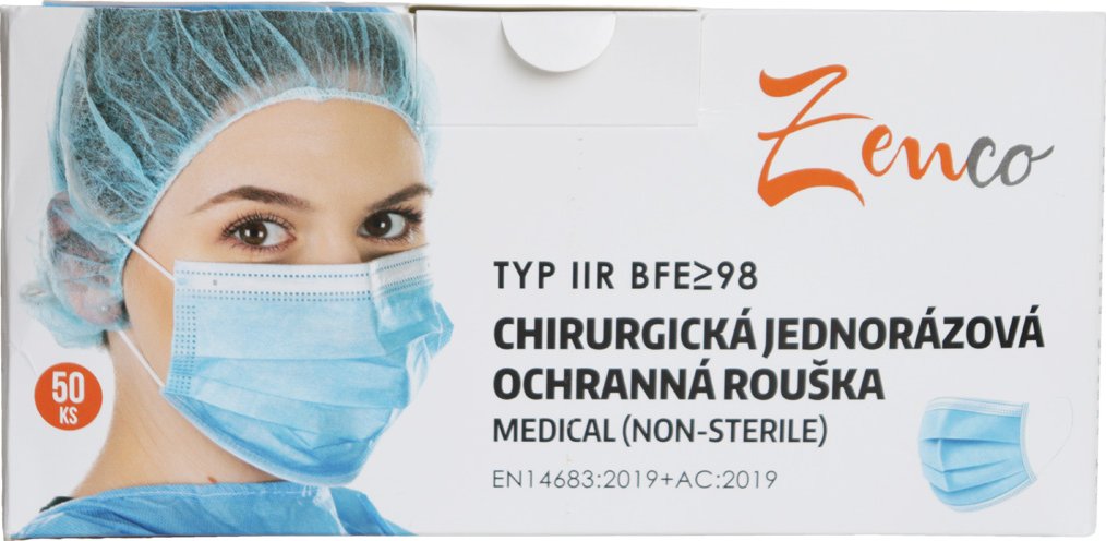 ZENCO Chirurgická jednorázová rouška IIR 3vrstvá modrá 50 ks - Zbozi.cz
