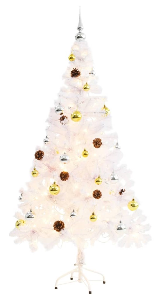 Vánoční stromek s LED osvětlením a baňkami 321502 bílý 150 cm - Zbozi.cz
