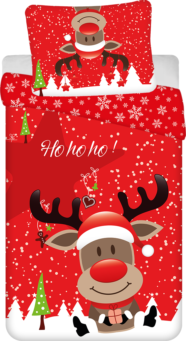 Vánoční povlečení sob Rudolf červené 140 x 200, 70 x 90 cm zipový ...