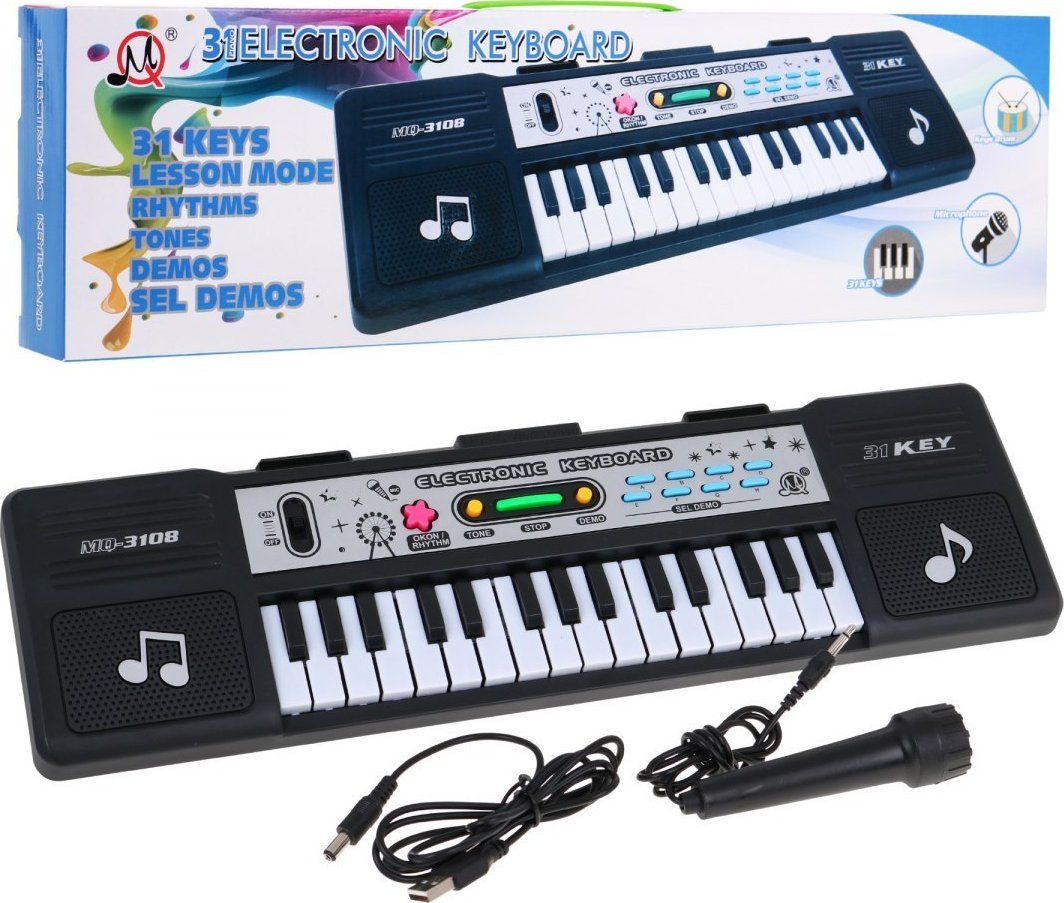 Dětský keyboard s mikrofonem 42,5 x 12 x 4,5 cm černý - Zbozi.cz