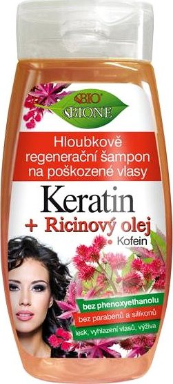 Bione Cosmetics Keratin plus ricinový olej hloubkově regenerační šampon ...