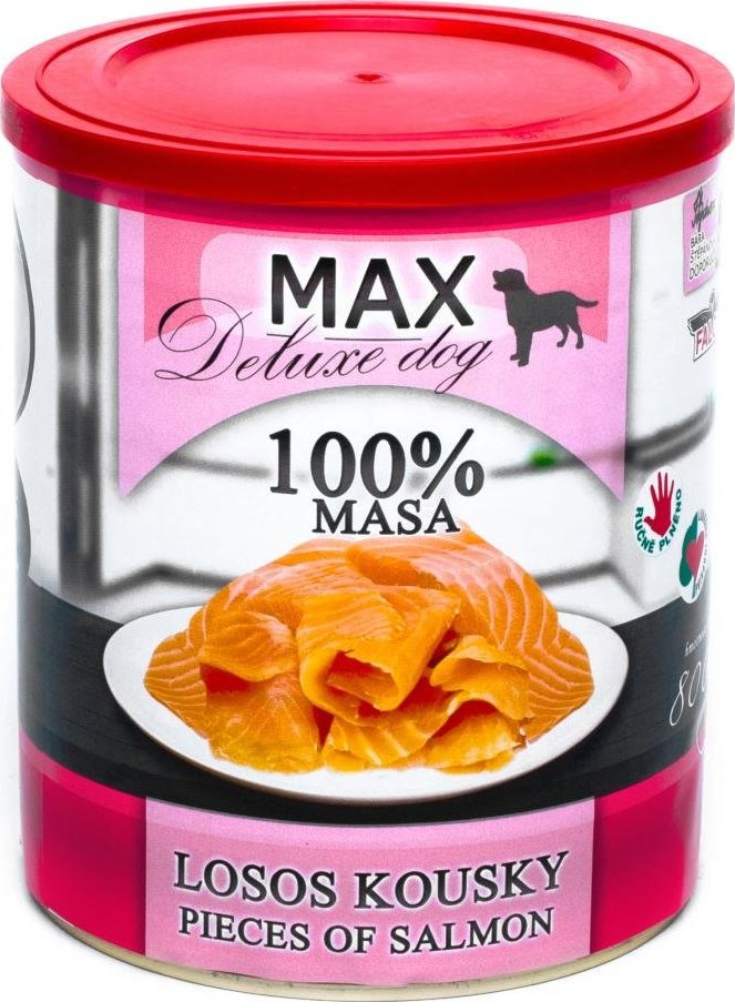 Sokol Falco Max Deluxe Dog konzerva losos kousky 800 g od 92 Kč - Zbozi.cz