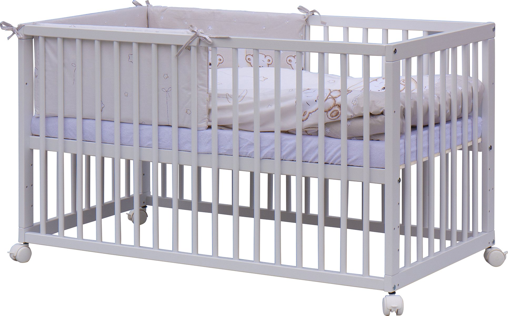 Scarlett Toro postýlka s kompletní výbavou a kolečky 120 x 60 cm bílá ...