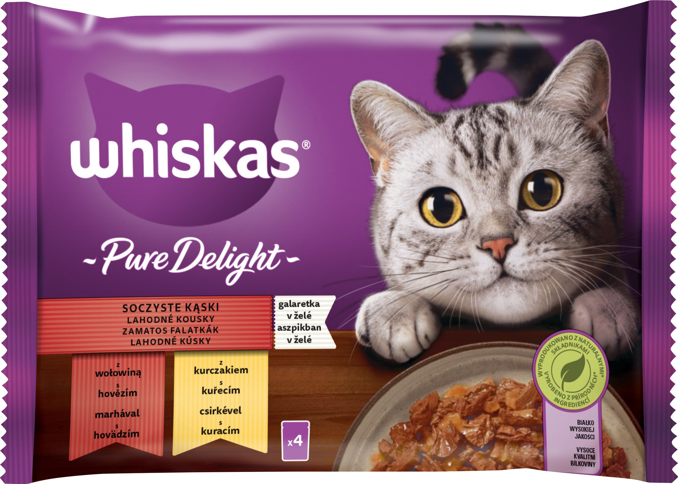 Recenze Whiskas Pure Delight kapsička hovězí a kuřecí v želé 4x 85 g ...