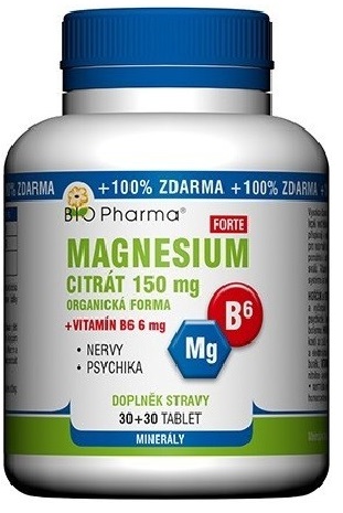 Bio Pharma Magnesium Citrát Forte 150 mg + vitamín B6 6 mg 30 + 30 tbl ...