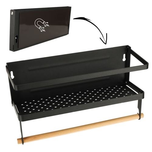 Magnetická polička na koření a kuchyňskou utěrku 2v1 KX4345 černá ...