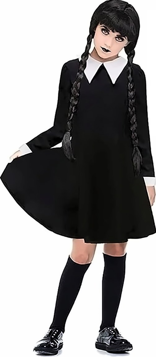 Dětský kostým Wednesday Classic šaty s límečkem a parukou černé/bílé od ...