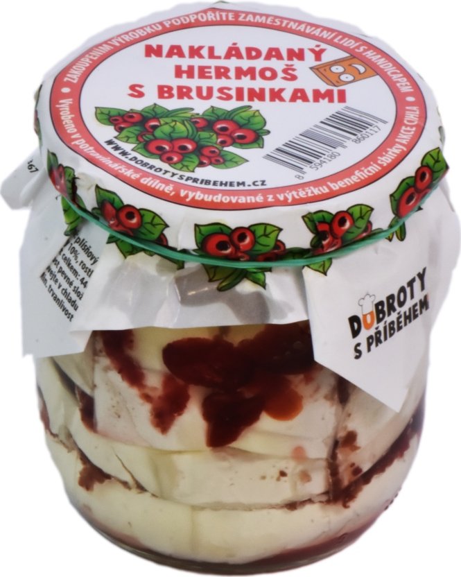 DOBROTY S PŘÍBĚHEM Nakládaný hermelín s brusinkami 385 g - Zbozi.cz
