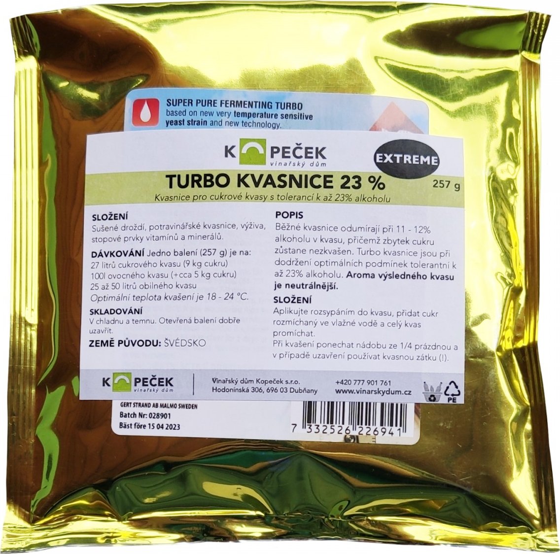 Vinařský dům Kopeček Turbo kvasnice Extreme 23 % 257 g od 199 Kč - Zbozi.cz