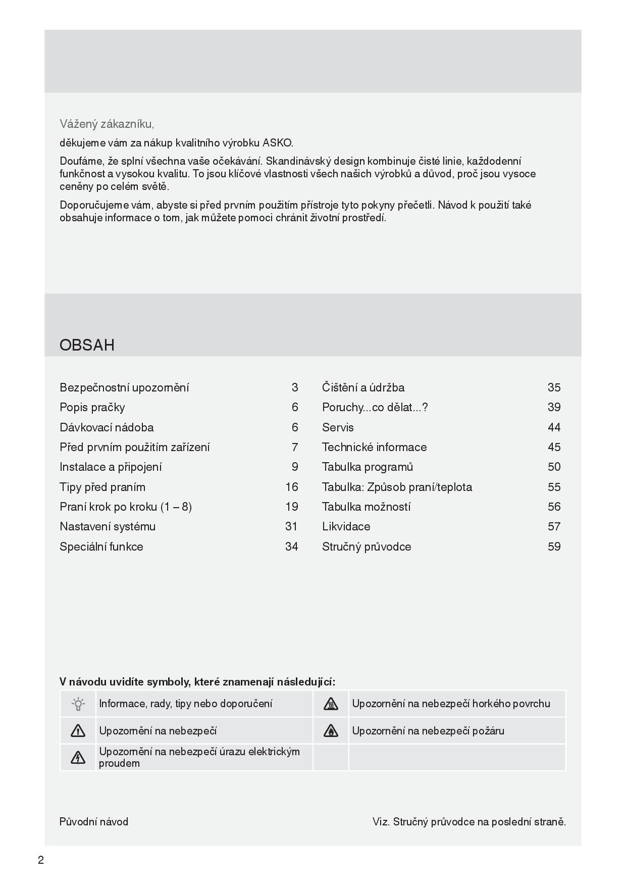 Návod k použití ASKO W4086C.S/2 - Zbozi.cz