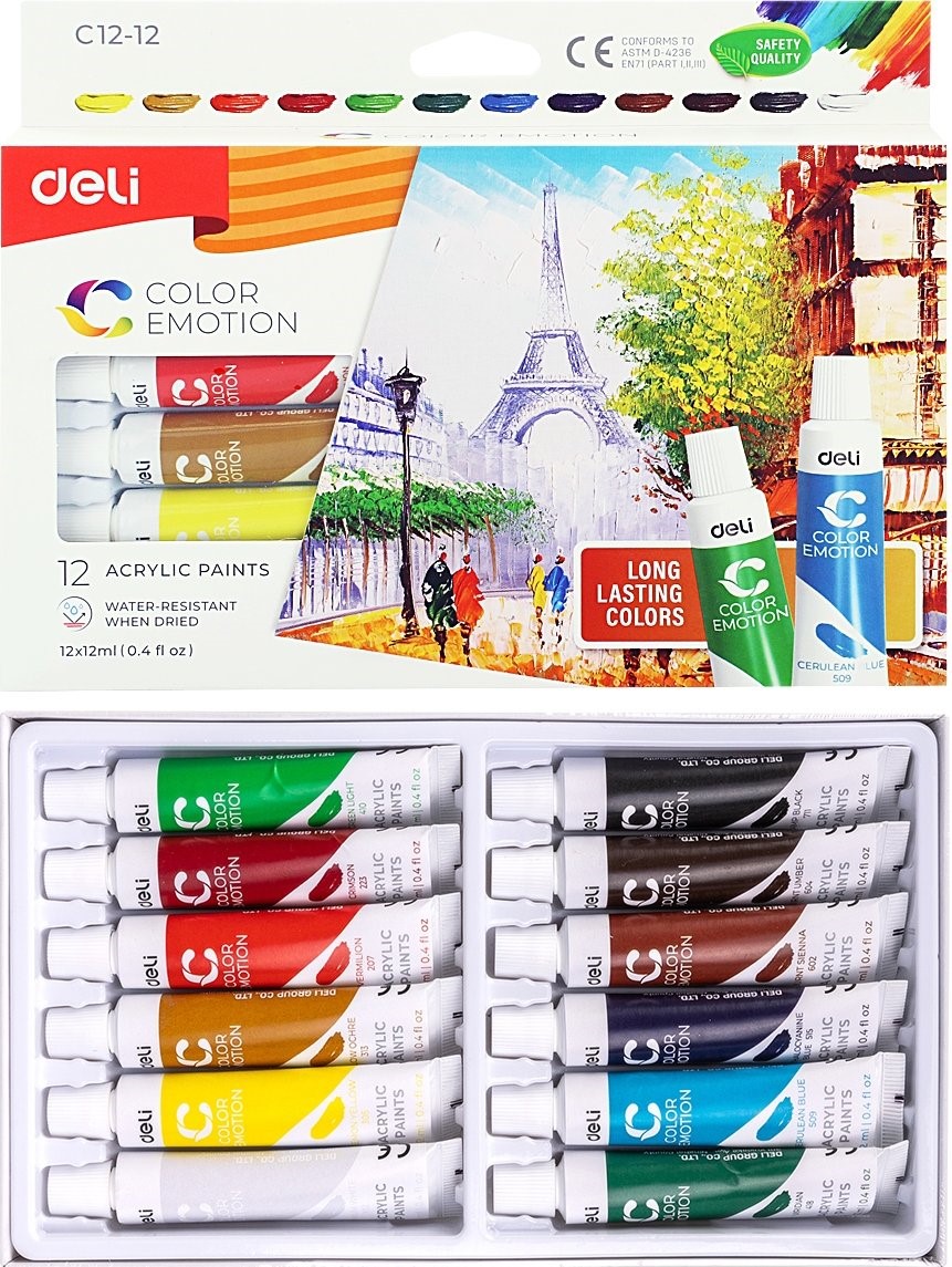 Foto Vodová barva Deli Akrylové barvy 12x 12 ml - Zbozi.cz