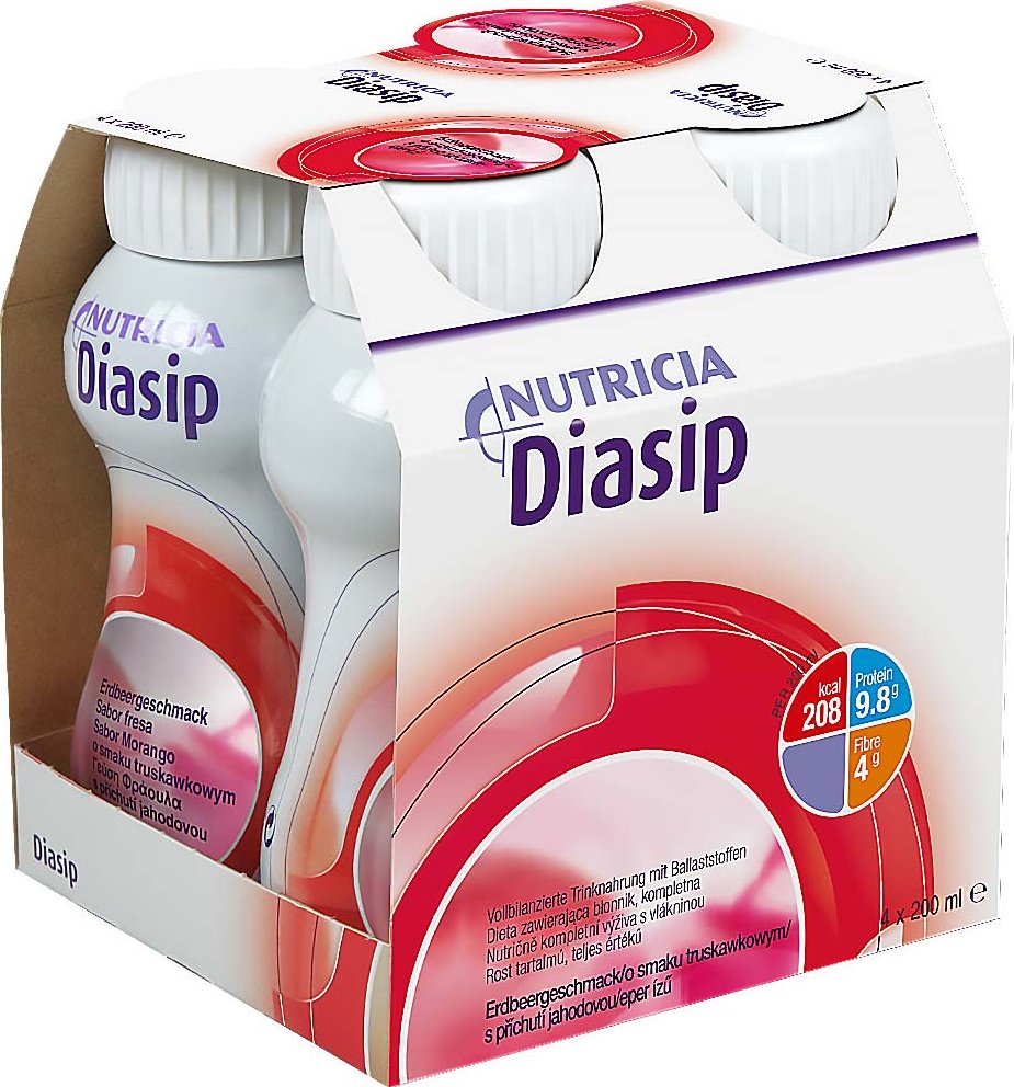 Nutricia Diasip s příchutí jahodovou por.sol. 4x 200 ml - Zbozi.cz