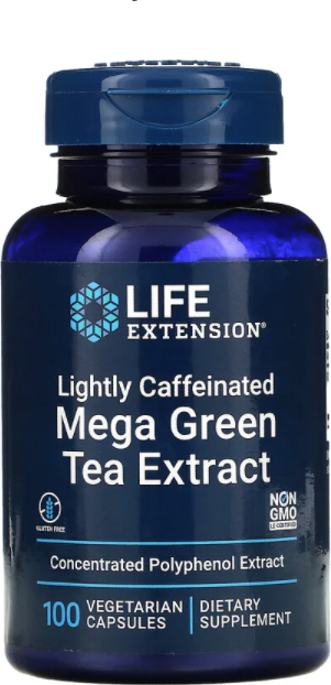 Life Extension Lightly Caffeinated Mega Green Tea Extract 325 mg 100 ...