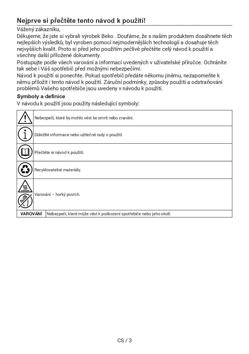 Návod k obsluze Beko B3WFT59415W - Zbozi.cz