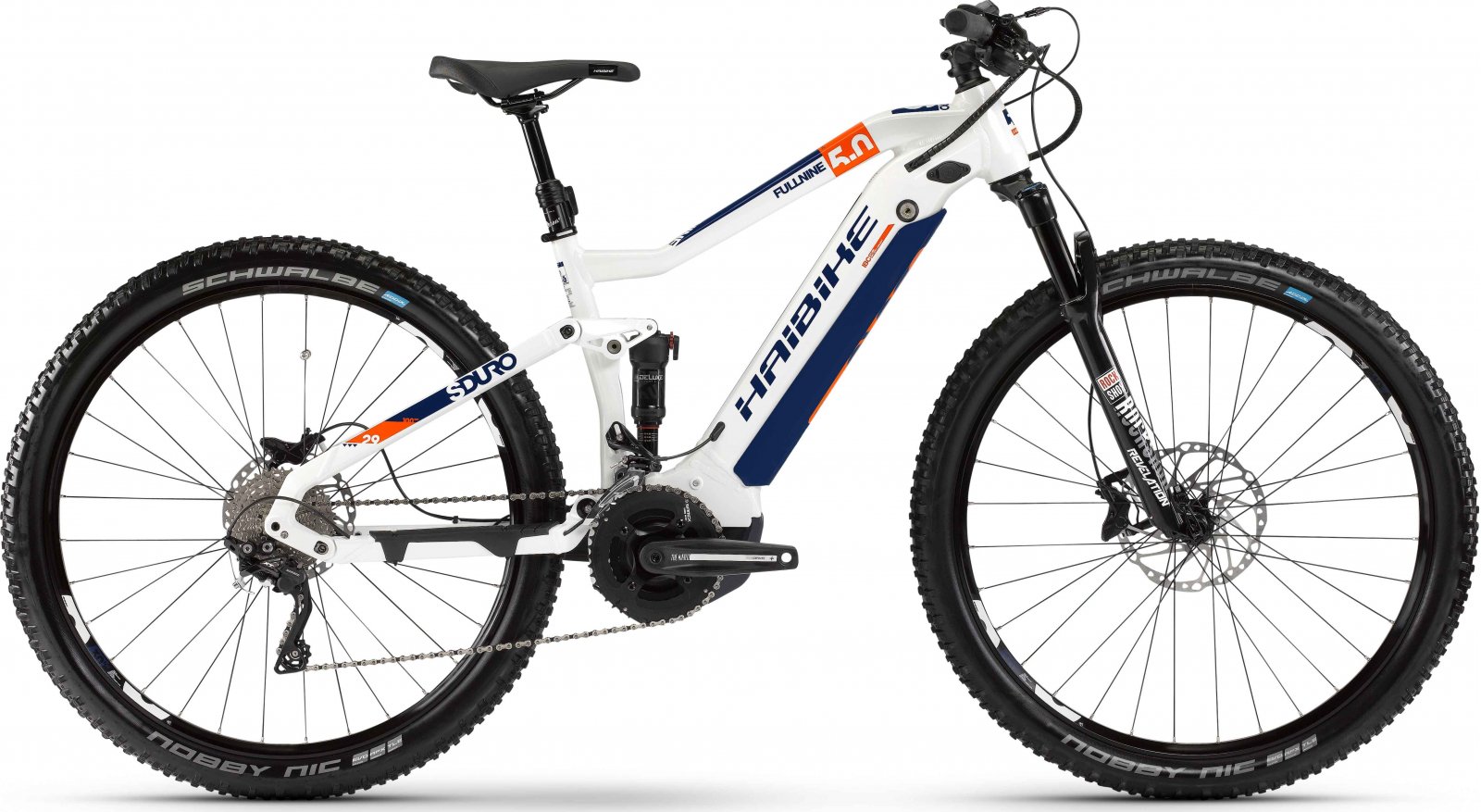 Haibike Sduro FullNine 5.0 500 Wh 29" bílé/oranžové/modré 2020 20,5 ...