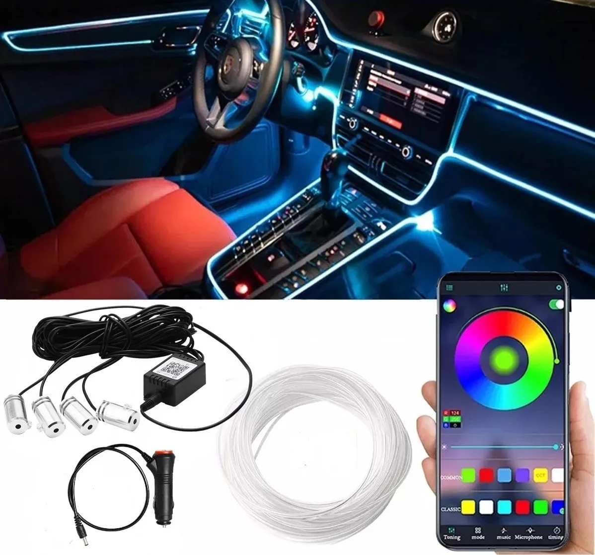 Foto Osvětlení interiéru vozidel Ambientní LED RGB osvětlení do auta 6 ...