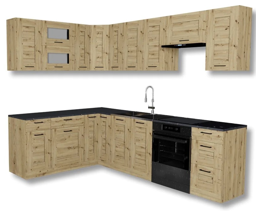 Foto Kuchyňská linka Rohová kuchyně Jorica L 190/270 cm dub artisan ...