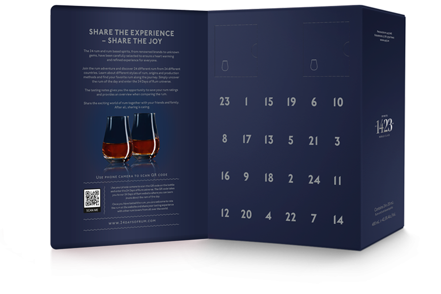 Foto Rum 1423 Aps Rumový kalendář 2023 43,7 % 24x 20 ml + 2 skleničky ...