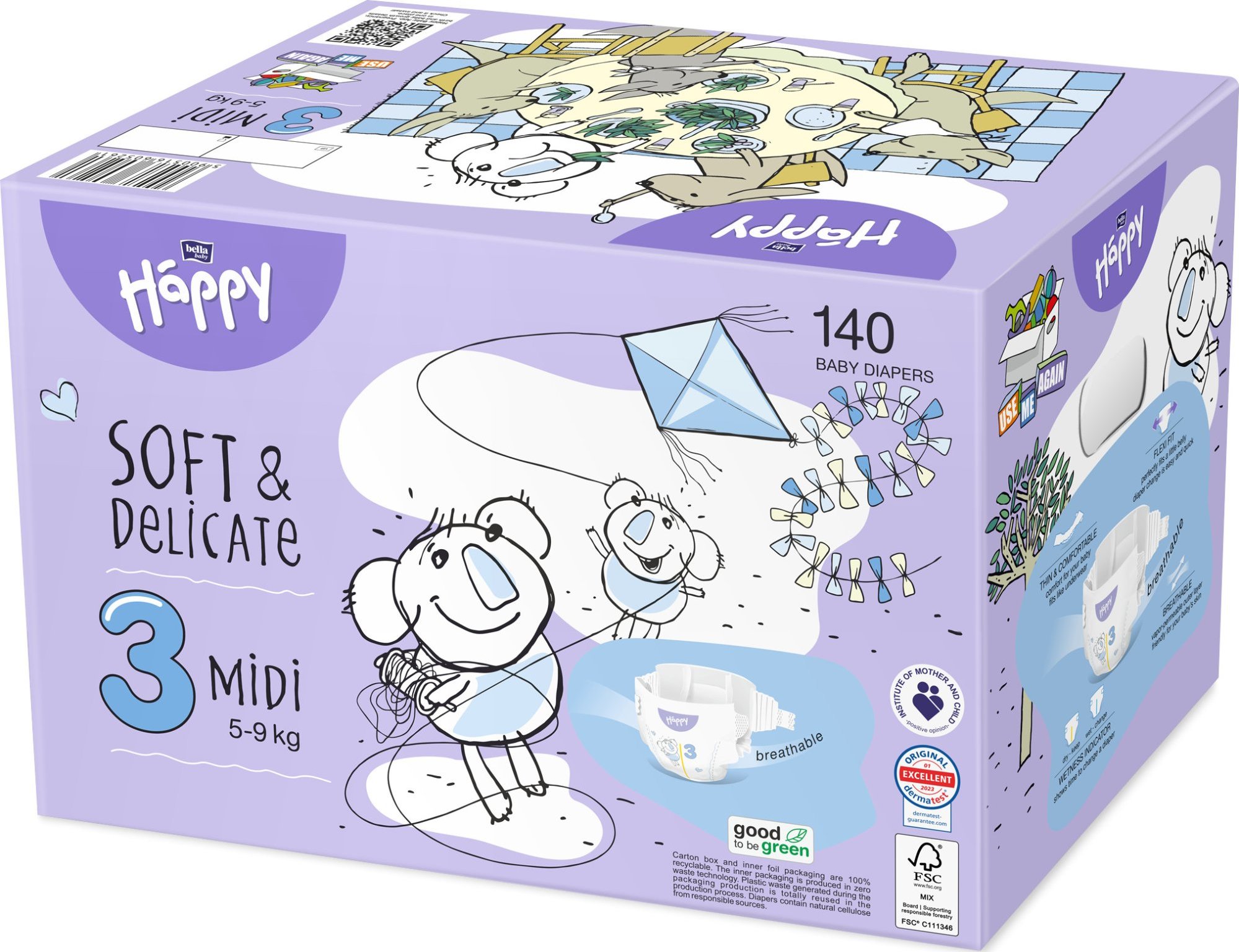 Bella Happy Soft & Delicate 3 Midi 5-9 kg 140 ks od 565 Kč - Zbozi.cz