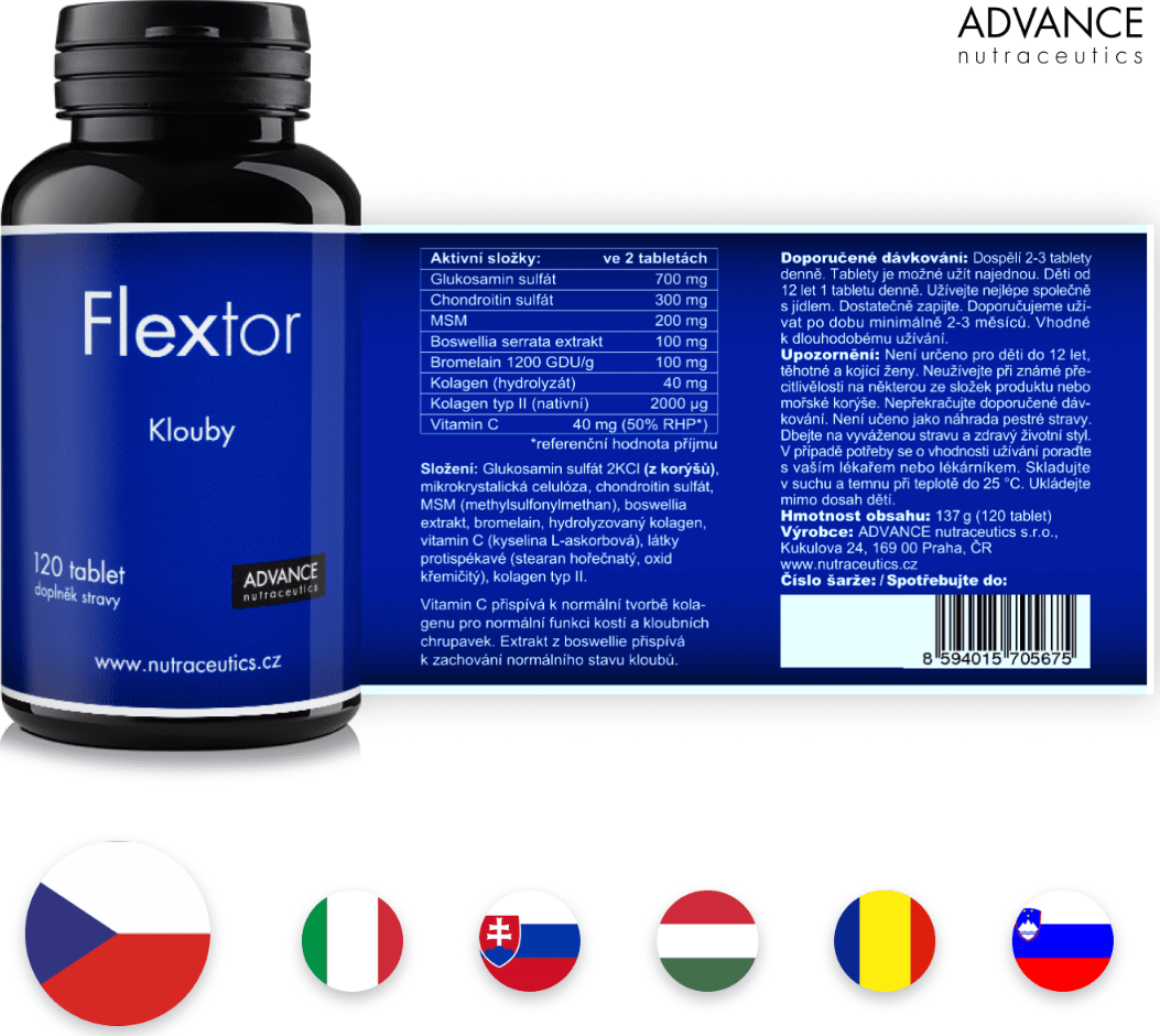 Foto Kloubní výživa Advance Nutraceutics Flextor 120 tbl. - Zbozi.cz