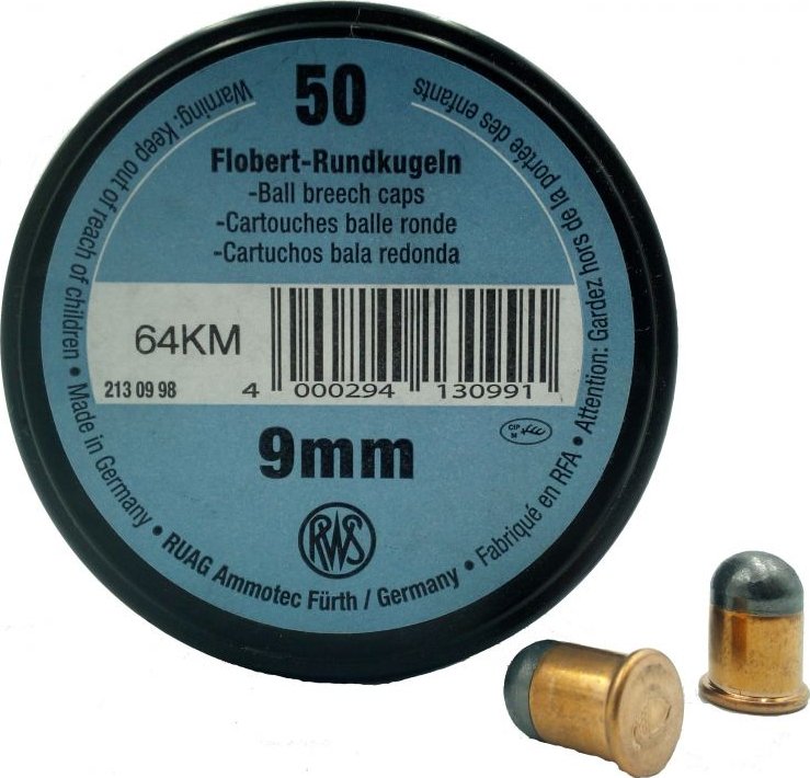 RWS Flobert Rundkugeln flobertkový náboj kulatá střela 9 mm 50 ks ...