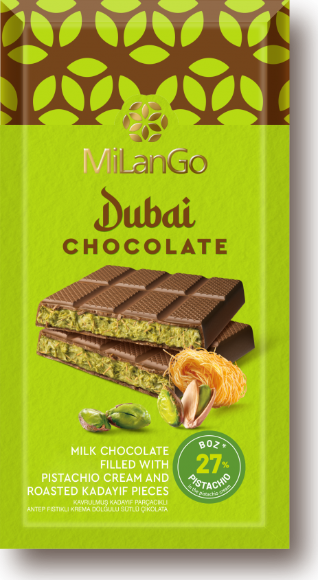 MiLanGo Dubajská mléčná čokoláda s pistáciovým krémem a pečenými kousky ...