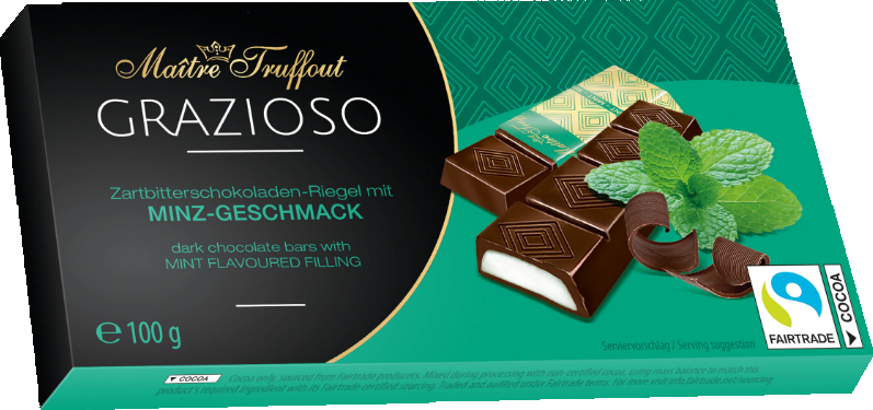 Maitre Truffout Grazioso hořké čokoládové tyčinky plněné mátovou náplní ...
