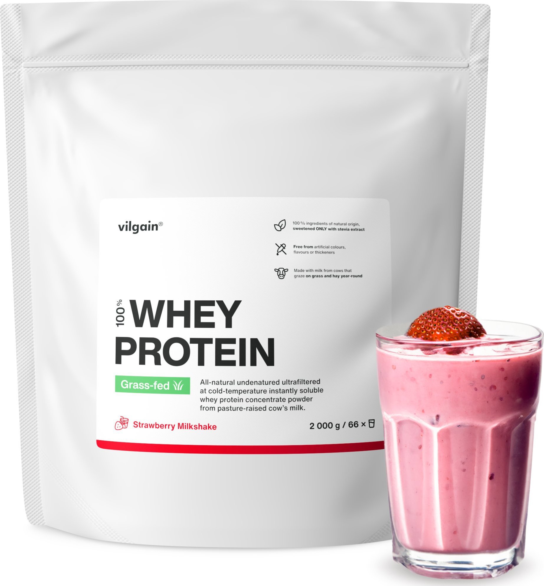 Vilgain Grass-Fed Whey Protein 2000 g jahodový milkshake od 1 399 Kč ...