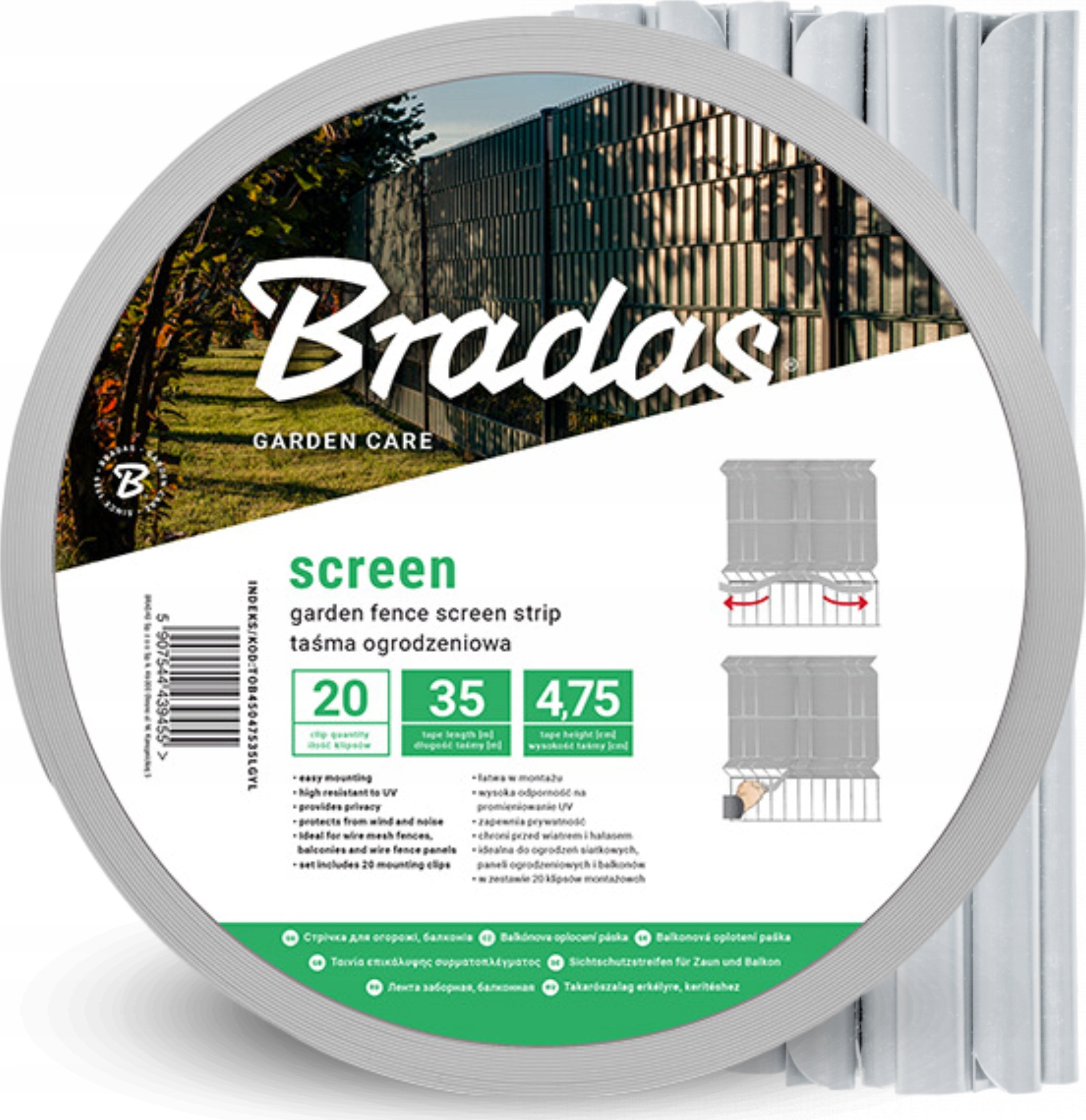 Bradas Stínící fólie na plot 4,75 cm x 35 m 450 g/m2 Light grey + spony ...