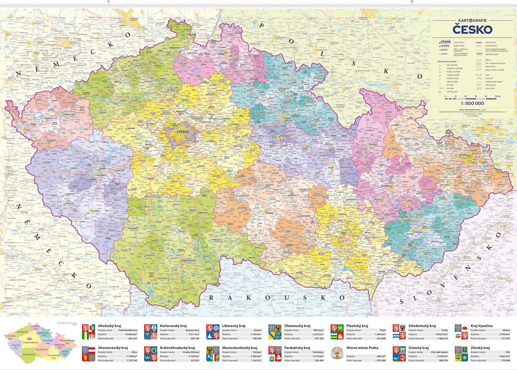 Česko: Administrativní mapa nástěnná 1:500 000 - Kartografie PRAHA ...