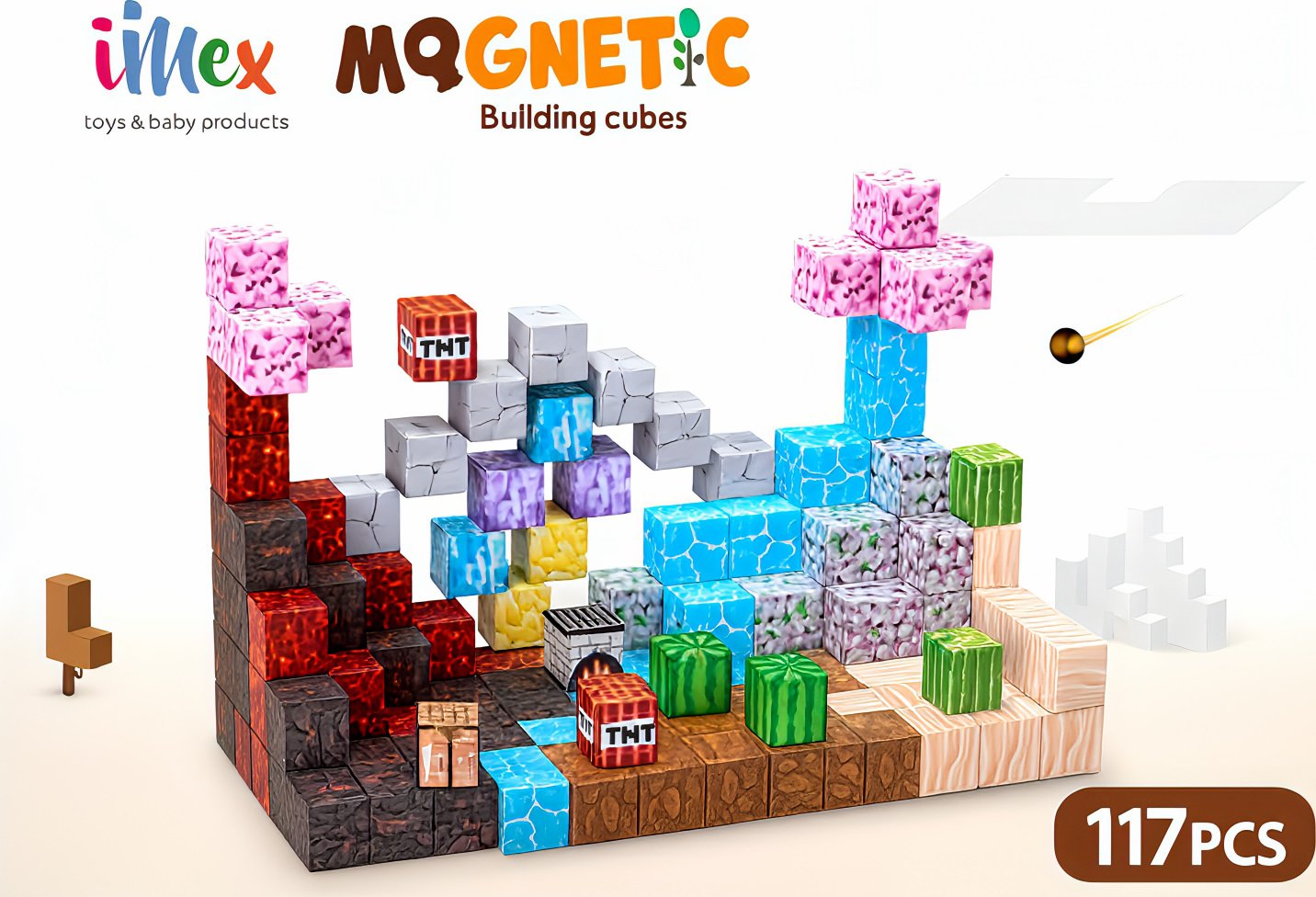iMex Toys CH1355 Magnetická stavebnice ve stylu Minecraft 117 dílků od ...