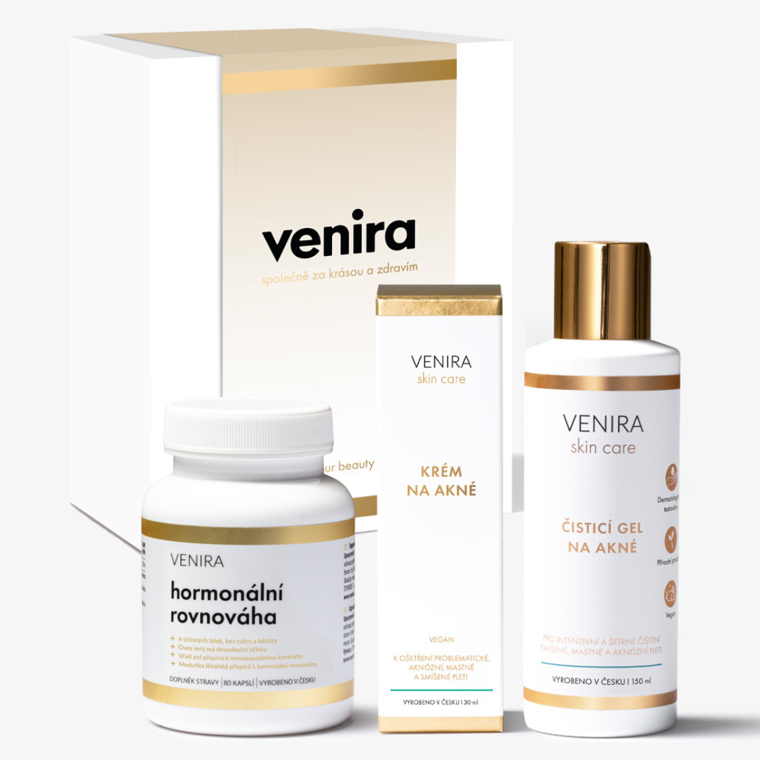 VENIRA Dárková sada hormonální rovnováha 80 cps. + krém na akné 30 ml ...