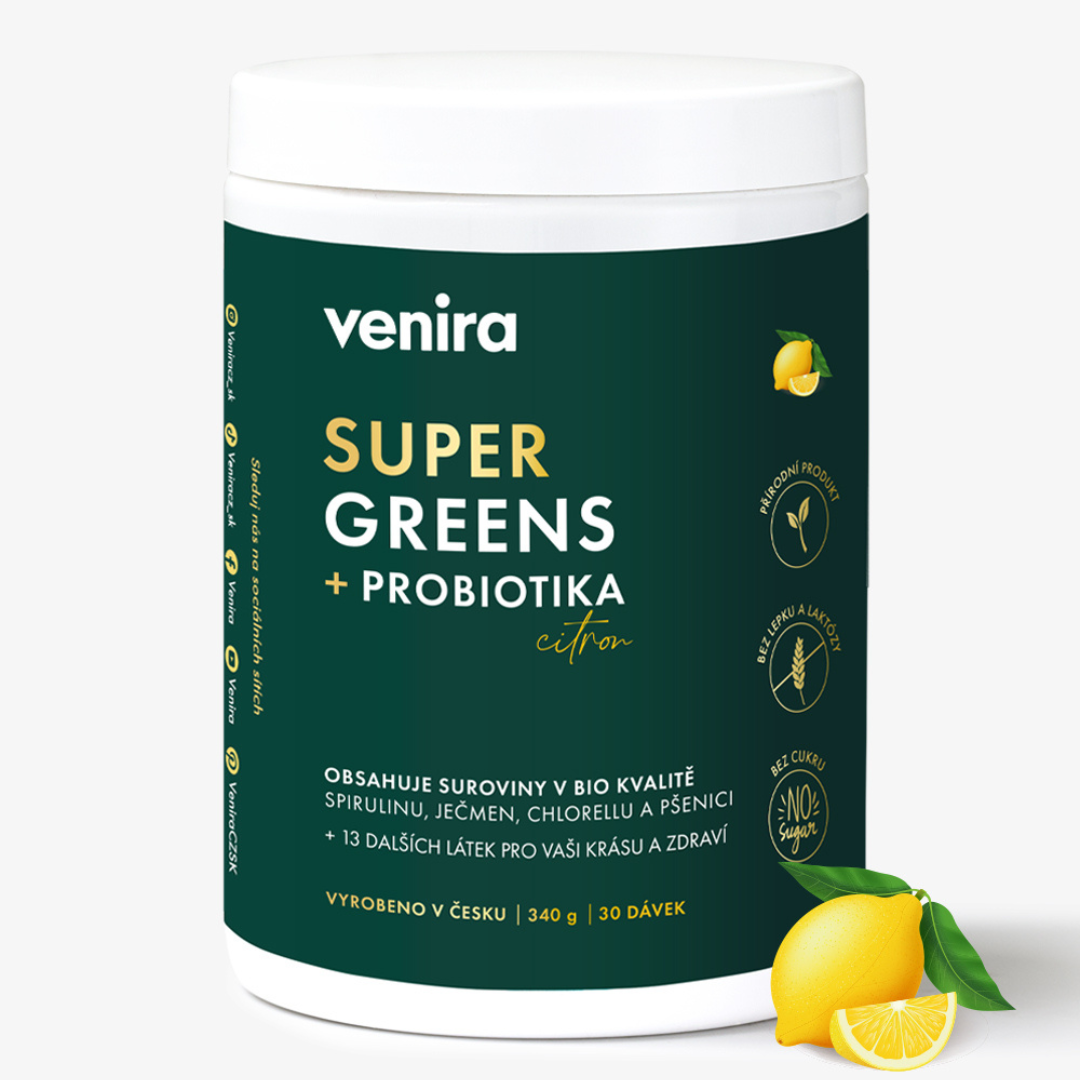 VENIRA Super Greens + probiotika citron 340 g od 1 399 Kč - Zbozi.cz