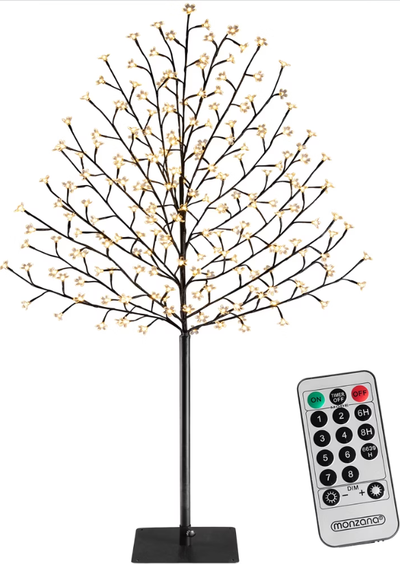 Monzana Strom třešňového květu s ovladačem 180 cm 200 LED teplá bílá od ...