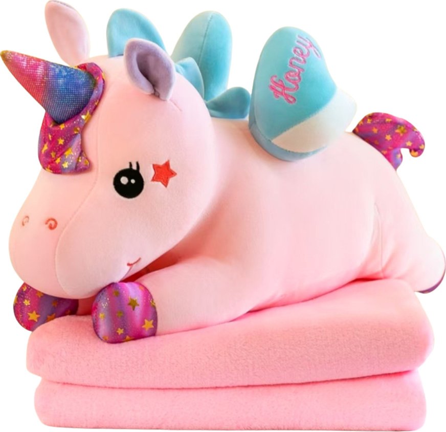 LEAN Toys Plyšový jednorožec s dekou 55 cm růžový od 352 Kč - Zbozi.cz