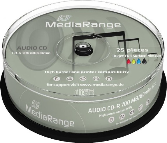 MediaRange CD-R audio 700MB 52x Printable 25 cake od 258 Kč - Zbozi.cz